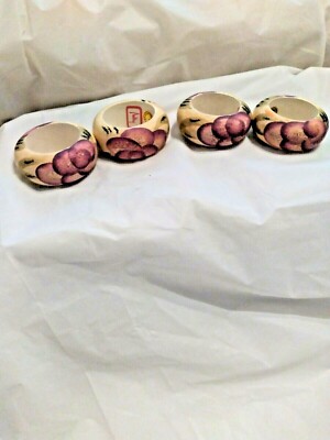 Set of 4 Audrey brand wooden multicolor floral napkin rings hand ...