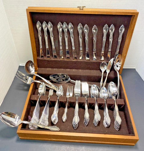 Vintage Normandy Stainless Flatware Silverware Rose Pattern~112 pieces ...