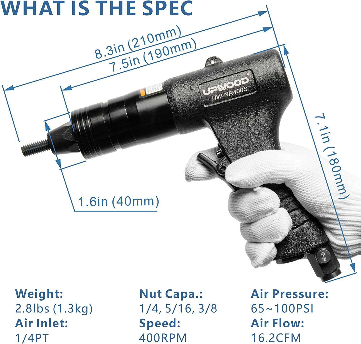 Pneumatic Rivet Nut Gun Air Rivet Nut Pull Setter Tool w/ Nose-Piece ...