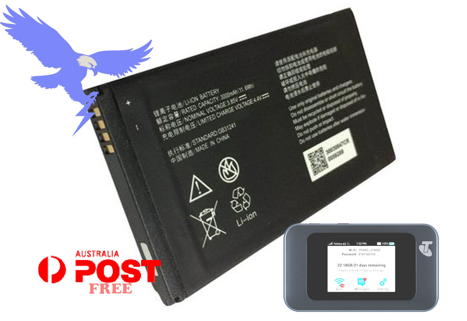 Replace Battery for Telstra 4GX Hotspot ZTE MF985T Li3930T44P4h794659 ...