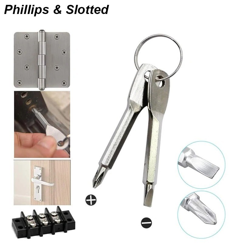 Mini Keychain Screwdriver Set Phillips Slotted Pocket EDC Tool Key Ring ...