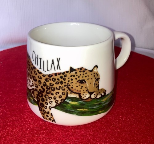CHILLAX Cheetah Animal Print Coffee Mug Porcelain 16 oz Opal House ...
