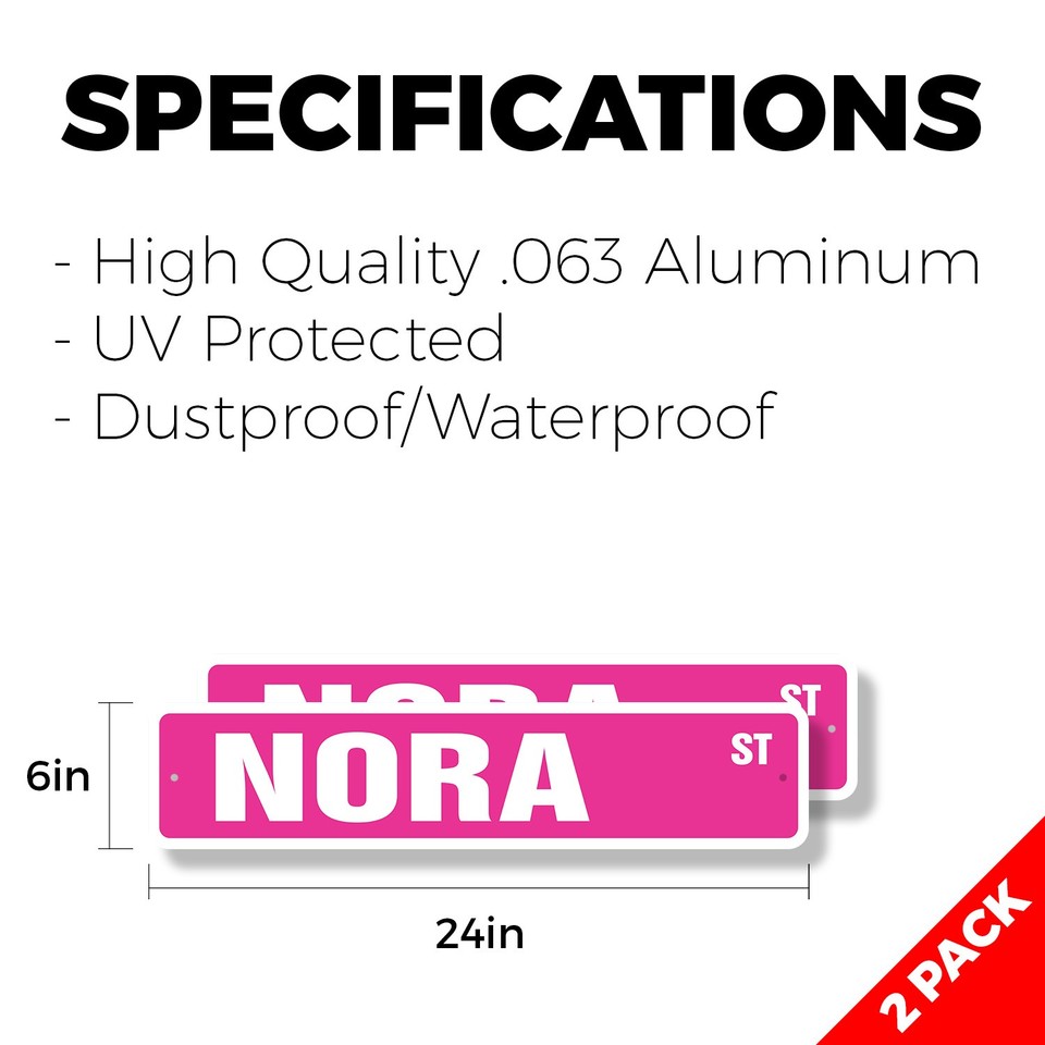 NORA Street Sign (2 Pack) Childrens Name Room Metal Road Sign | eBay