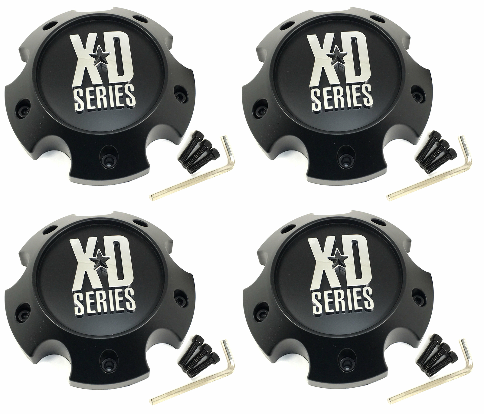 4 XD Series Black Center Caps for 5L XD829 Hoss II XD831 Chopstix XD832 ...