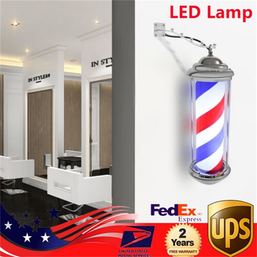 Barber LED Pole Light Salon Rotating Red White Blue Stripes Haircut ...