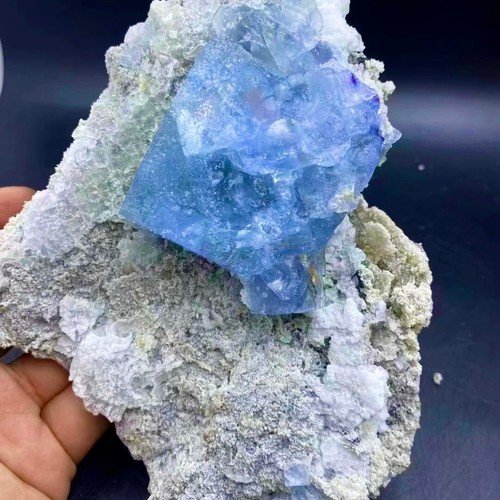 2.77LB Rare transparent blue cubic fluorite mineral crystal sample ...