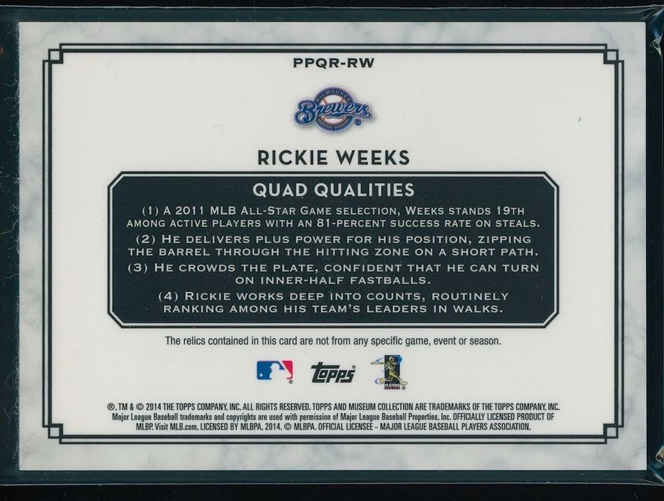Rickie Weeks 2014 Museum Collection Single-Player Primary Pieces Quad ...