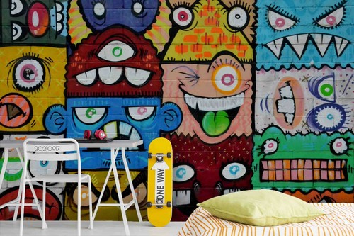 3D Abstract Strange Face Graffiti Self-adhesive Removable Wallpaper ...