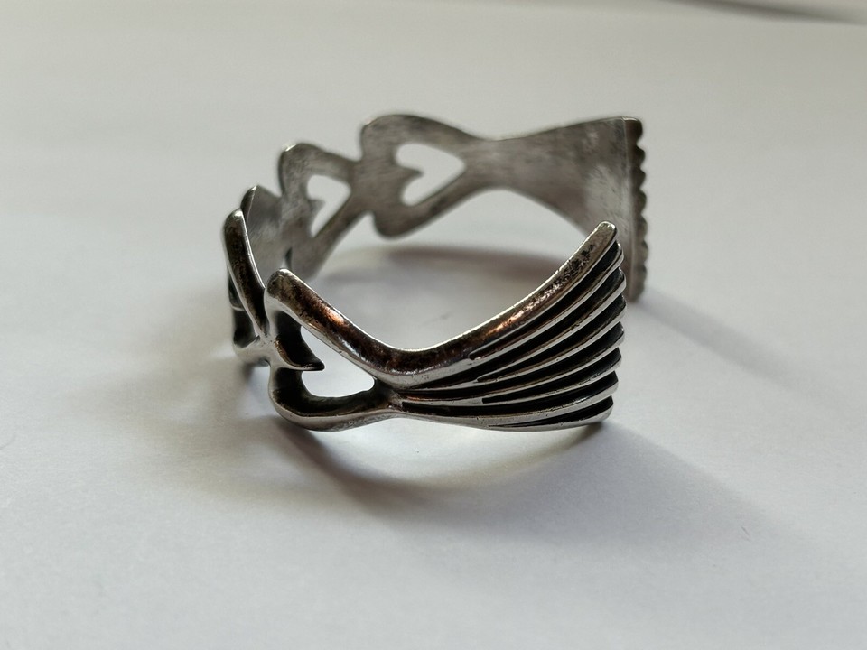 Old Pawn Navajo Sand Cast Coin Silver Cuff Bracelet Hearts Flared Ends ...
