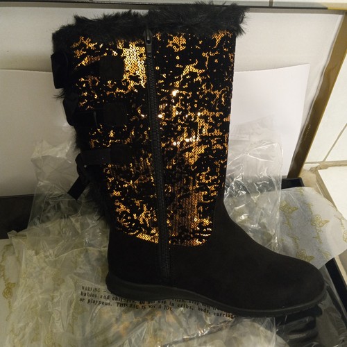JOAN BOYCE Black & Gold, Faux fur, Side zipper Boots Size 7 New With ...