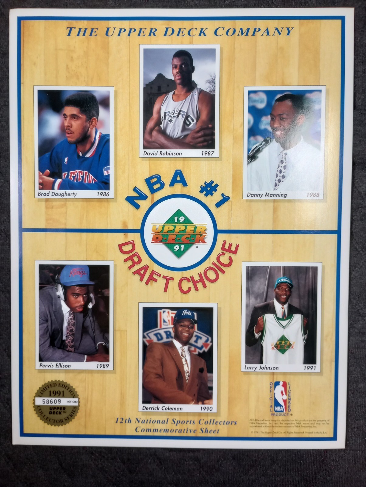 1991 Upper Deck NBA #1 Draft Choice Collectors Sheet (Robinson, LJ ...