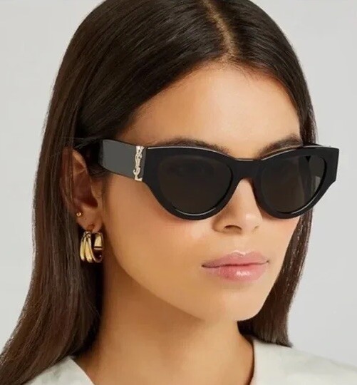 Saint Laurent SL M94 001 Black Gold Dark Grey Lenses Sunglasses CatEye ...