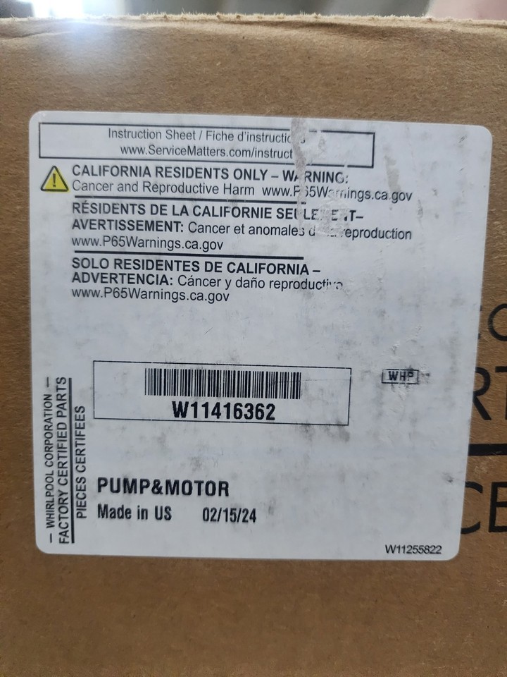 OEM KitchenAid Dishwasher Sump Motor Assembly W11416362, W11345228 ...