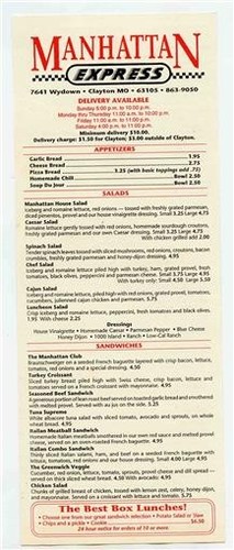 Manhattan Express Menu Wydown Clayton Missouri | eBay