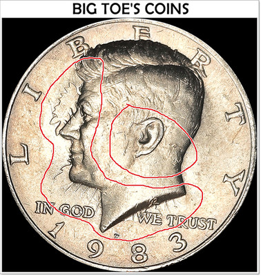 1983-P EXTREMELY RARE CLASHED DIES, KENNEDY HALF DOLLAR, VERY BEAUTIFUL ...