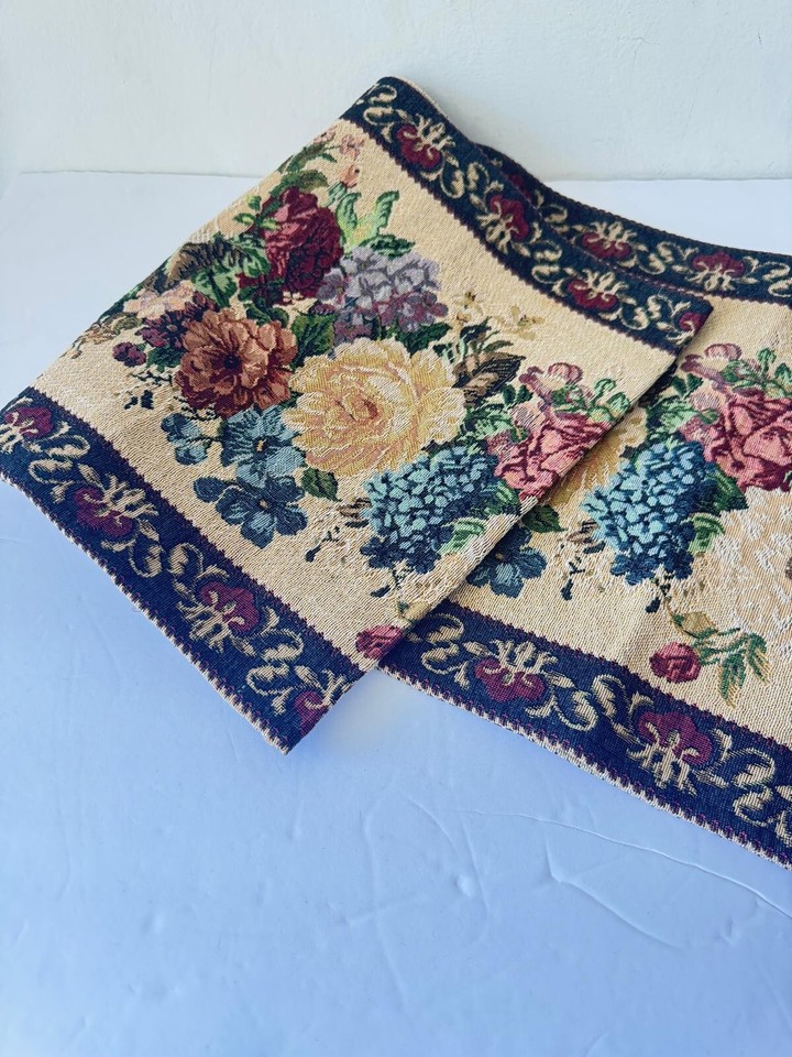 Romantex VTG Victorian Floral Tapestry Table Runner Tablecloth Cotton ...