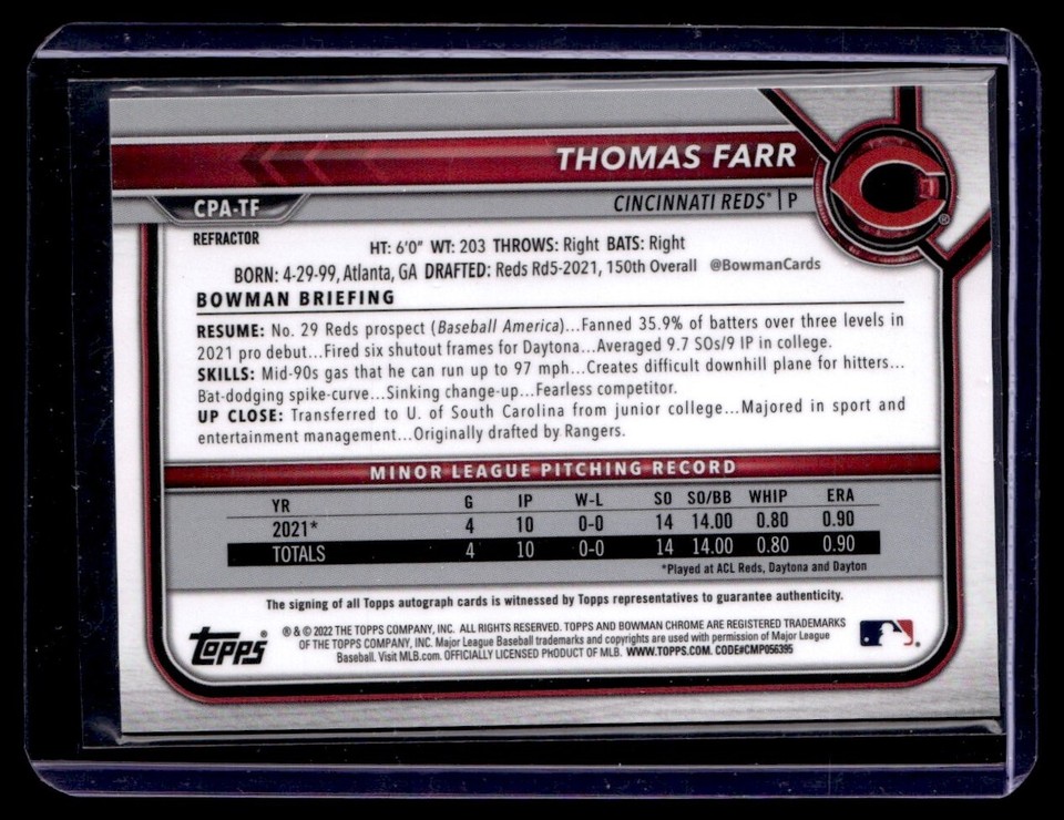 2022 Bowman Chrome Refractor Autograph Thomas Farr Auto 325/499 ...
