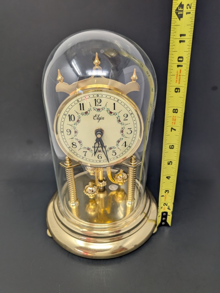 Vtg Elgin Quartz Glass Dome Anniversary Version Mantle Clock 12 Works ...