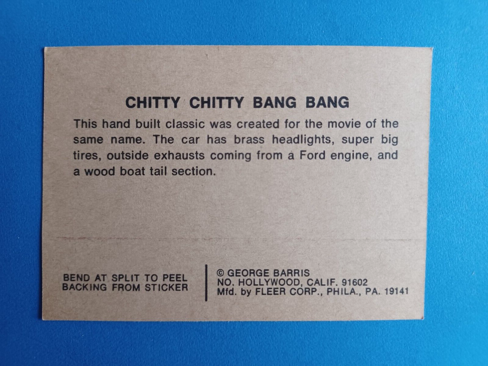 1975 FLEER GEORGE BARRIS KUSTOM CARS STICKER CHITTY CHITTY BANG BANG ...