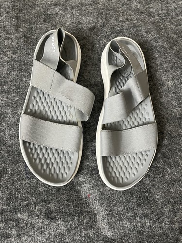 Crocs Literide Stretch Straps Sandals Gray Open Toe Sling back Cushion ...