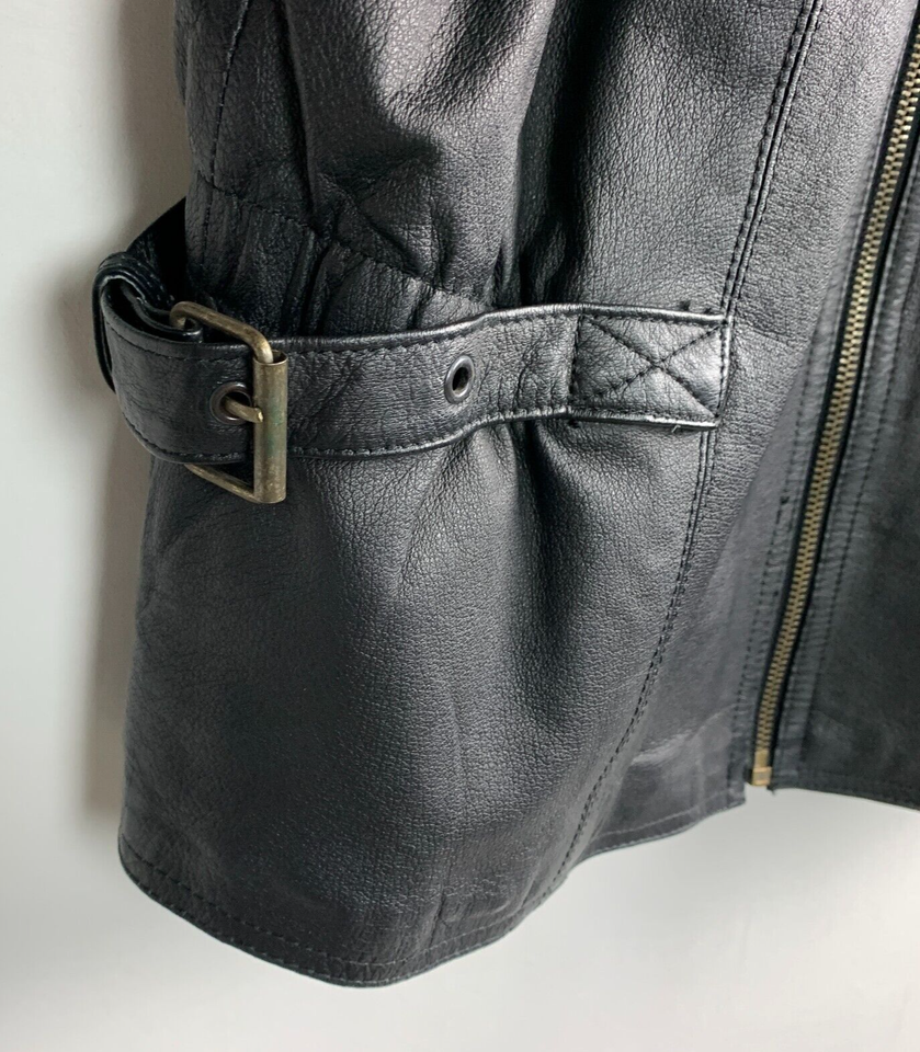 KC Collection Jacket Black Leather Collared Zip Side Buckle Design ...