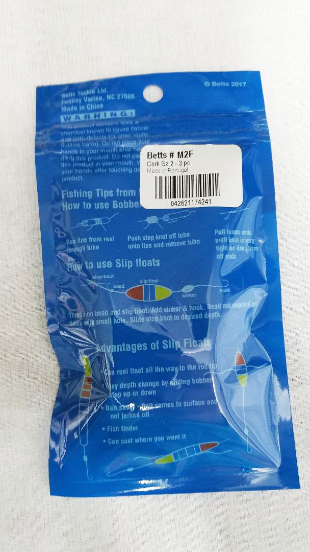 BETTS 3 PACK CAROLINA PAINTED STRING CORK 2.5" FISHING FLOAT BOBBER ...