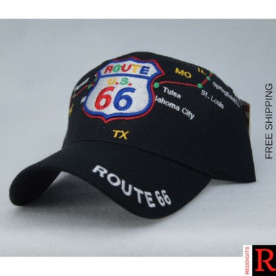 "ROUTE 66 MAP AND BADGE" 3D POP EMBROIDERY BLACK COLOR BASEBALL CAP/HAT ...
