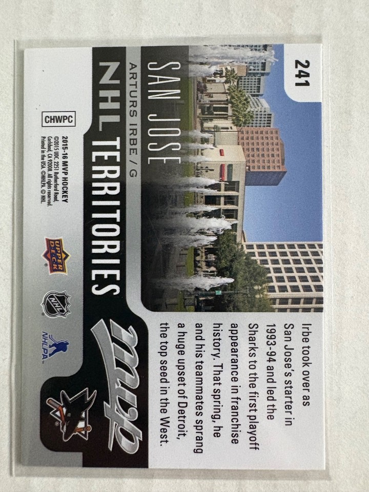 Arturs Irbe "NHL TERRITORIES" #241 - Upper Deck MVP - 2015-16 | eBay