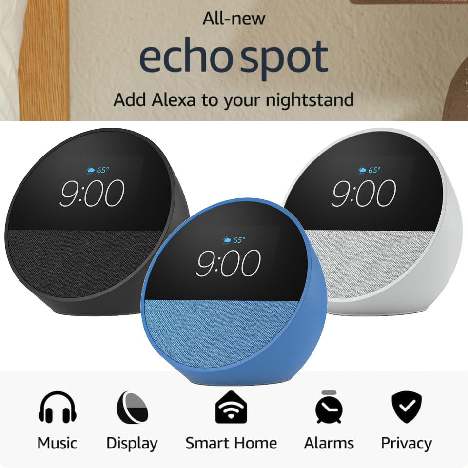 New 2024 Amazon Echo Spot 2nd Gen - Smart alarm clock w/ vibrant sound ...