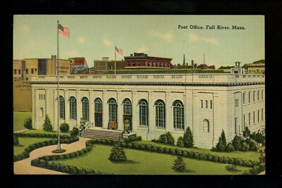 Post Office postcard Massachusetts MA Fall River flags Citizens Union ...