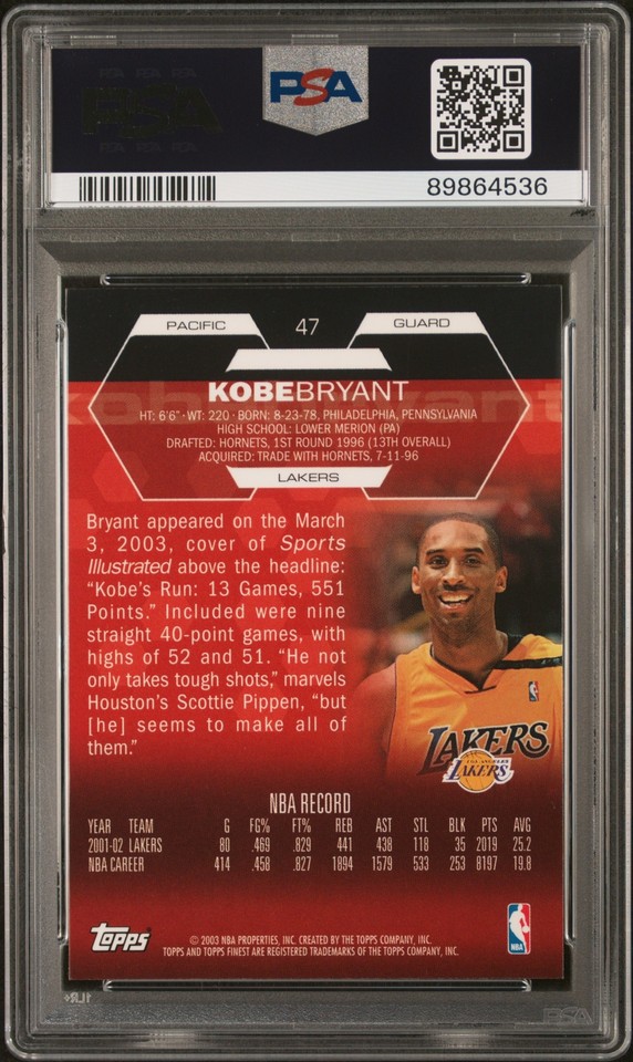 2002 FINEST #47 KOBE BRYANT PSA 10 | eBay