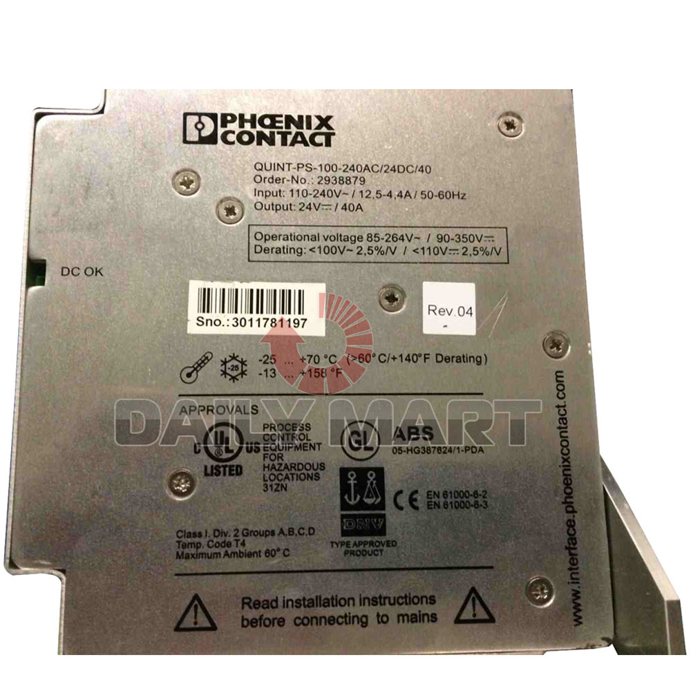 Phoenix 2938879 QUINT AC-DC Enclosed Power Supply 24V@40A 85-264V DIN ...