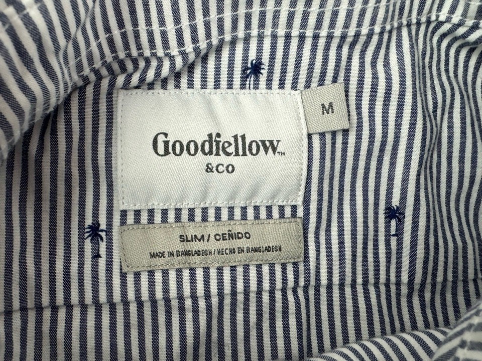 Goodfellow M Slim Mens Shirt Long Sleeve Button Up Blue White Stripe Palm Tree | eBay