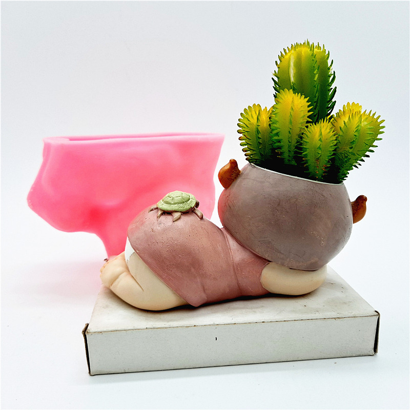 Silicone Mold Little Boy Flower Pot Gypsum Concrete DIY Handmade Flower ...