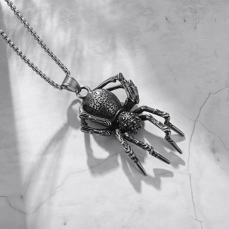 Large Spider Jewelry Vintage Silvery Bug Animal Gothic Pendant Necklace ...