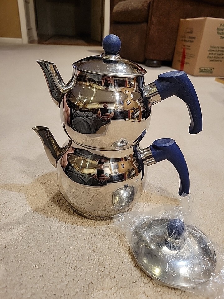 Elif Traditional Turkish Tea Pot, Stainless Steel Double Tea Pots ...