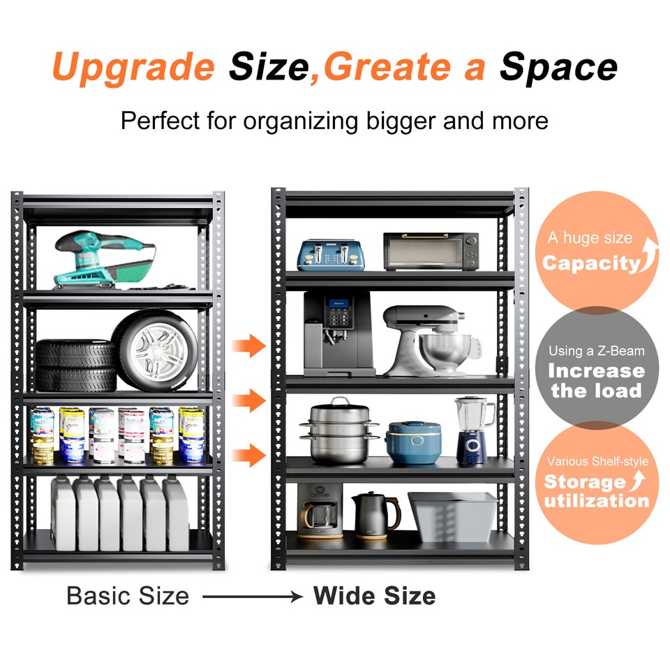 SLSY 4/5-Tier Metal Storage Shelves Height Adjustable Metal Shelving ...