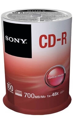 Sony 48x CD-R Media Disc 80 minutes 700 MB (100 pack Brand New Sealed ...