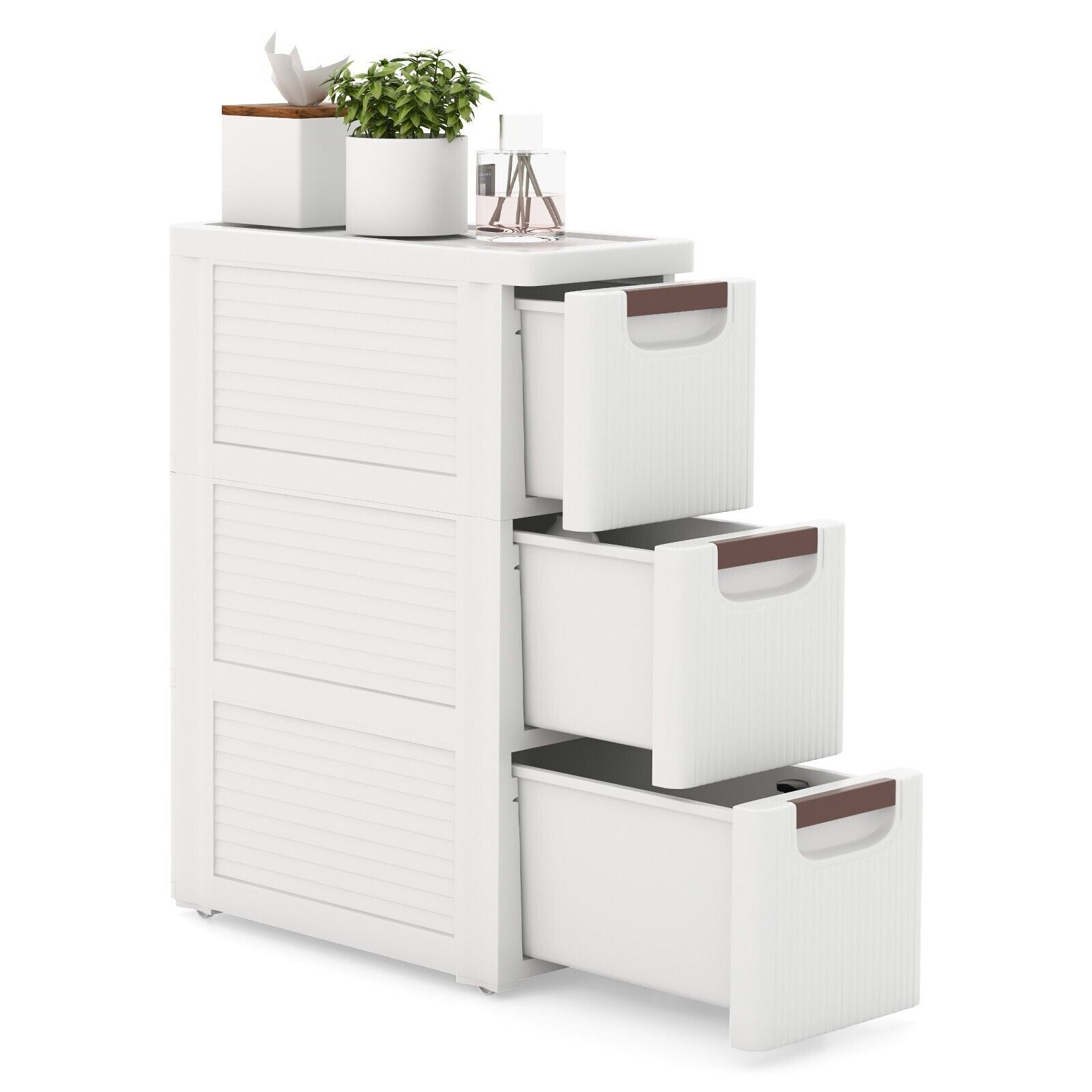 Costway Narrow Storage Cabinet For Small Space 3-Drawer Rolling ...