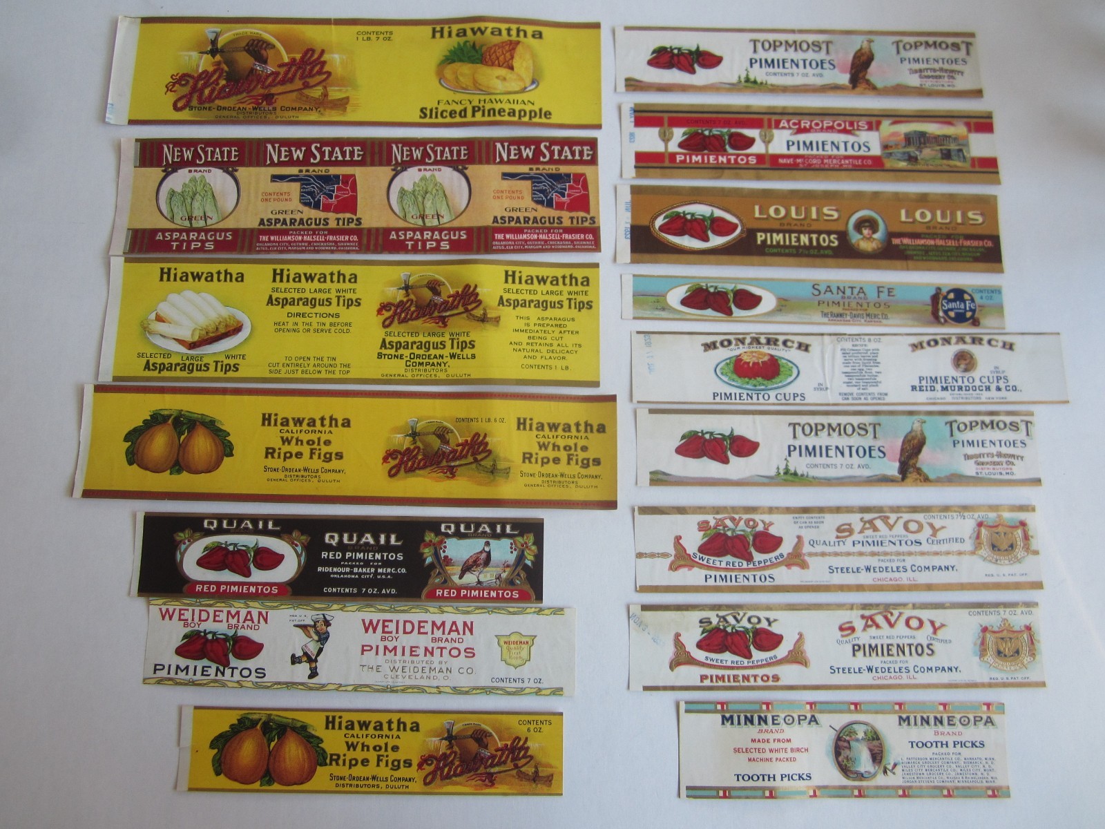 Lot of 16 Old 1920's - PIMIENTO - FIG - Can LABELS - CALVERT LITHO ...