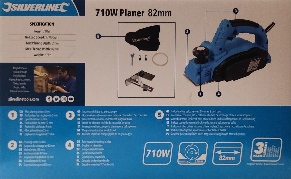 Silverline 710W Electric Planer 82mm Power Tool Woodworking Handheld ...