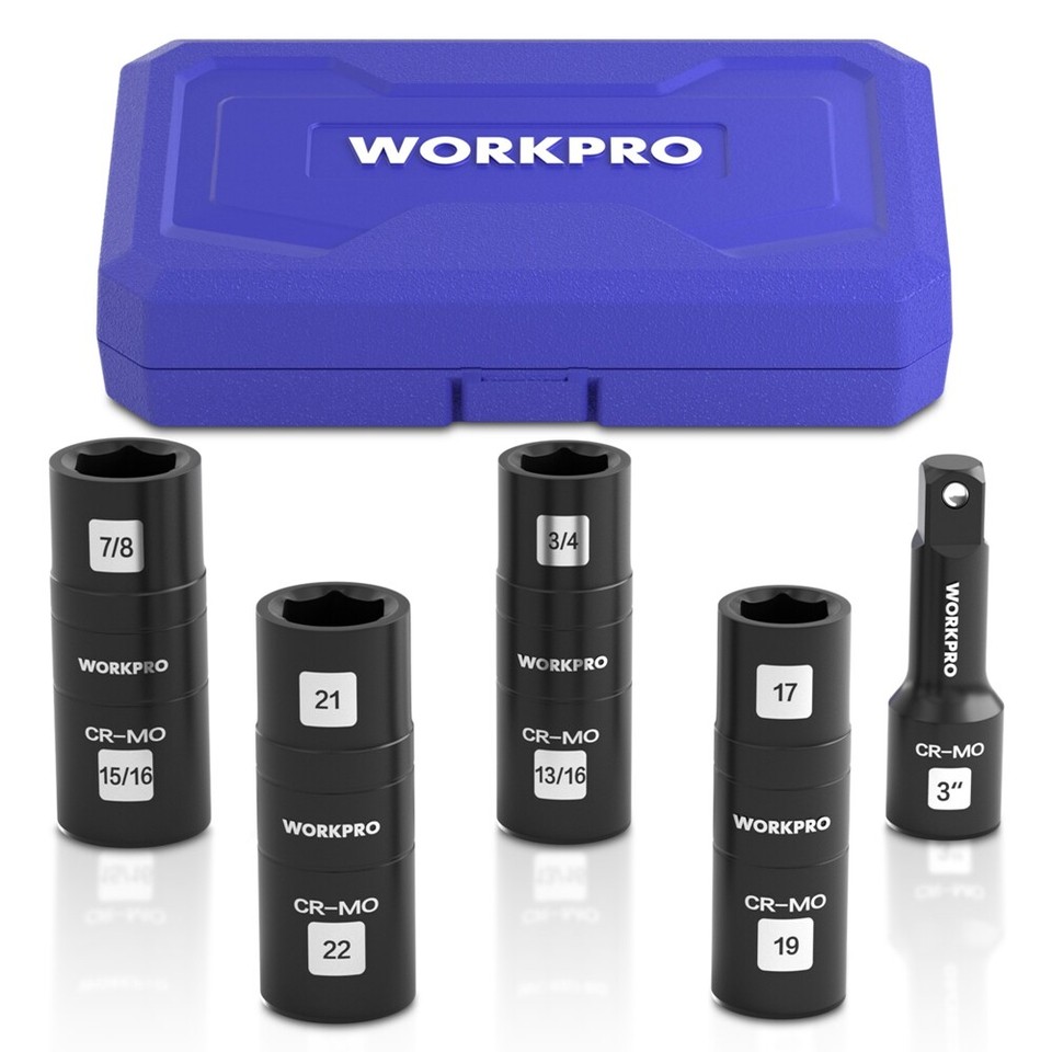 WORKPRO 5PC 1/2" Dr Impact Socket Set Lug Nut Wheel 3" Extension Bar ...