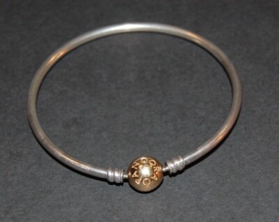 100% Authentic PANDORA 14k Solid Gold logo Clasp Charm Bracelet Bangle ...