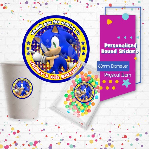 PRINTED Sonic The Hedgehog Personalised Round Circle Thank You Stickers ...
