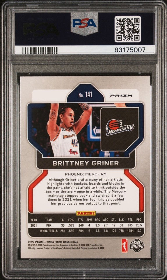 2022 Panini Prizm WNBA Brittney Griner GREEN PRIZM #141 PSA GEM MINT 10 ...