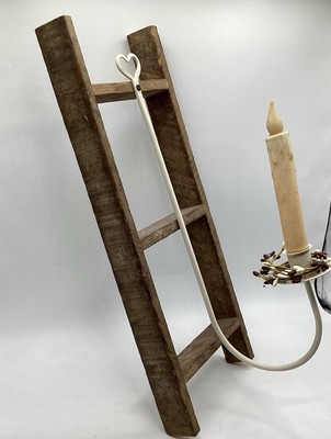 Primitive Wood Ladder With Metal Candle Holder And 7” Timer Taper ...