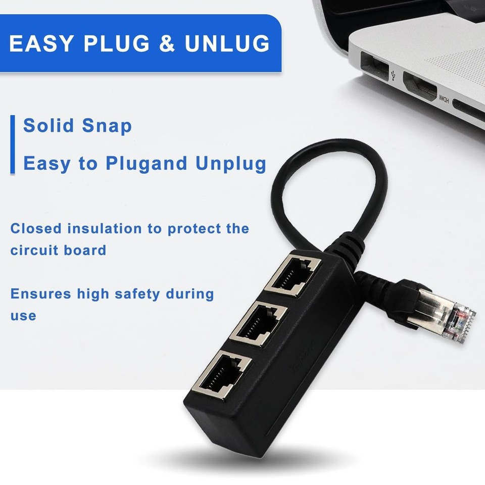 RJ45 Ethernet Splitter Cable 1 Male to 3 Female LAN Ports Ethernet ...
