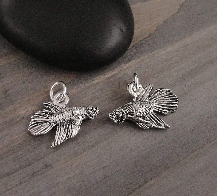 Silver Betta Charm - 3D Betta Fish Charm - Fighting Fish Charm - Betta ...