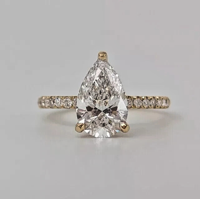 GDGL Certified Natural GH/SI Diamond Engagement 14k Gold Ring Pear Cut ...