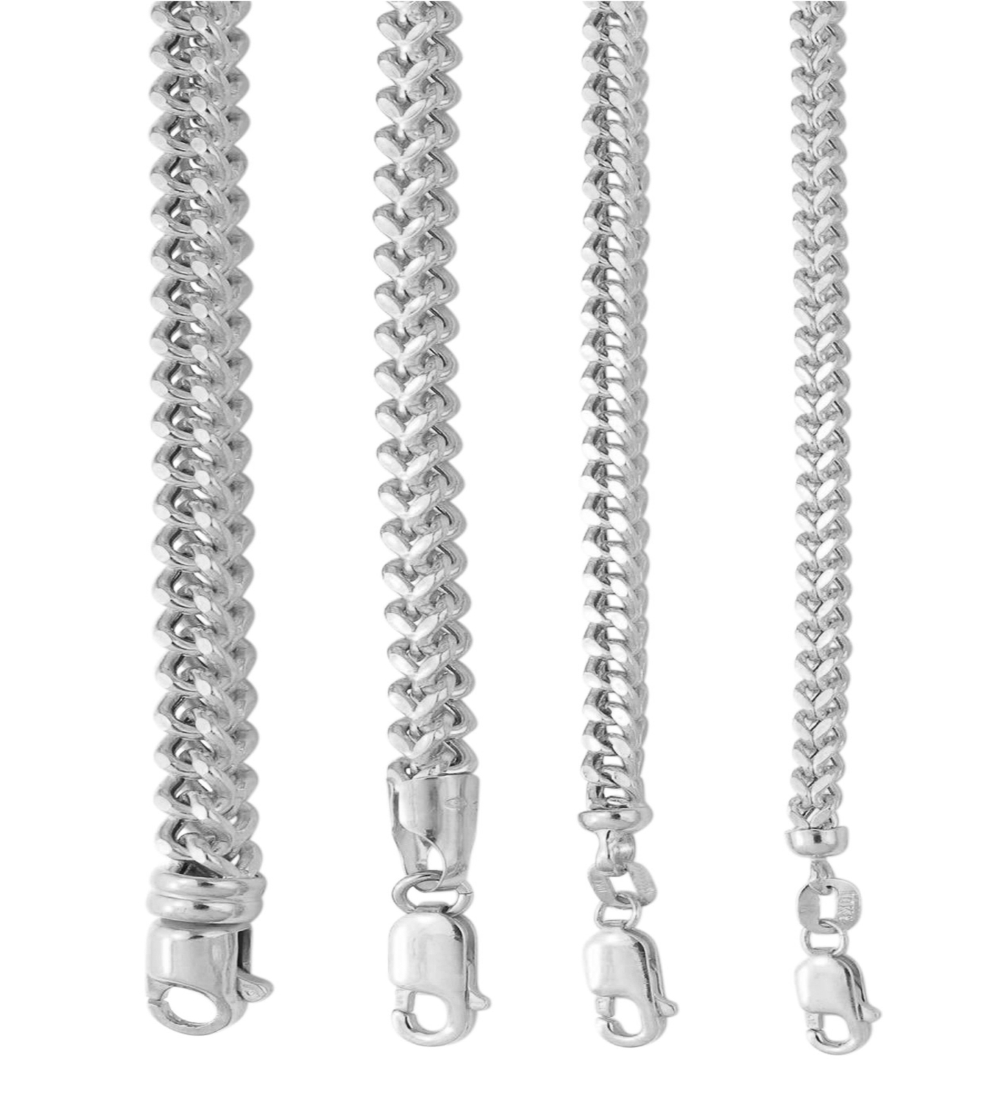 10K White Gold 1.5mm-3mm Square Wheat Box Franco Chain Pendant Necklace ...